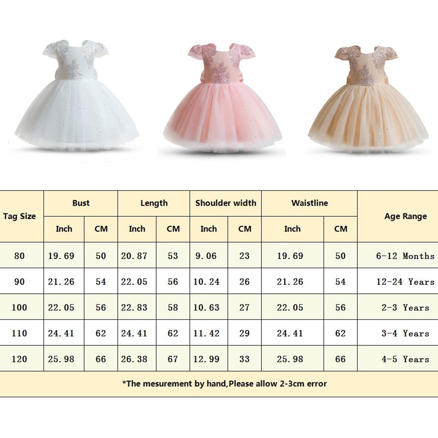 NNJXD Baby Girl Lace Princess Dress Pageant Party Bowknot Toddler Girls Ball Gown 2007 Yellow Size(110) 3-4 Years