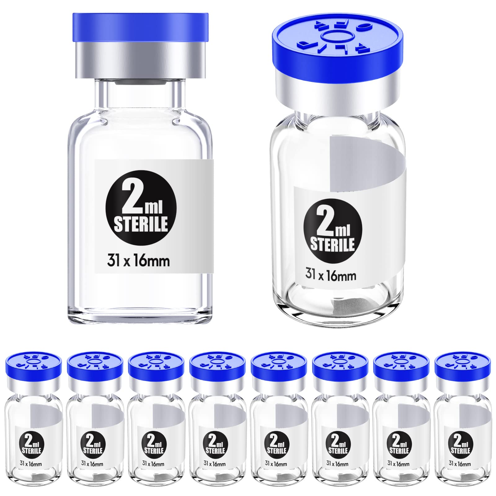 Ks-Tek Sterile Empty Vials with Self Healing Injection Port,with Aluminum Plastic Cap,Sterile Package (2ml Clear,10)