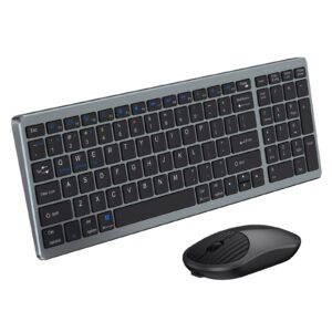 wireless keyboard and mouse combo, bluetooth keyboard and mouse rechargeable, ultra thin compact full-size keyboard for pc desktop and windows, mac, ios,chrome os, and android devices