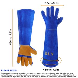 DLY Animal Handling Gloves, Double Cowhide Leather Reinforced Padding, Dog Bite Gloves for Grabbing Cat, Reptile, Grooming, Falcon, 17.7 Inches, Yellow-blue