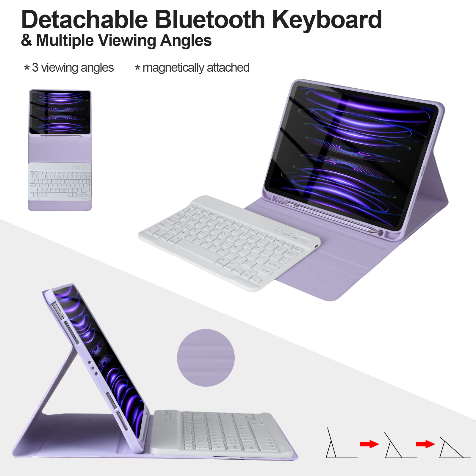 CC Store Keyboard Case for iPad Air 11-inch (M2) 2024,for iPad Air 5th/4th Gen,for iPad Pro 11" 4th/3rd/2nd/1st Gen,Detachable Bluetooth Keyboard and Pencil Holder,Multi-Angle Adjustment(Purple)