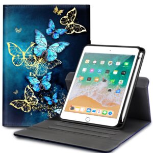 kuaelen ipad rotating case for 2021 ipad 10.2 inch, smart ipad 9th/8th/7th generation case with pencil holder, 360 degree roating cover for ipad air 3rd generation 2019/ipad pro 10.5(blue butterfly)