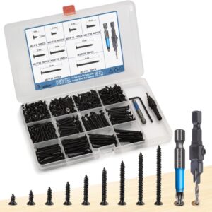 380pcs flat head phillips wood screws assortment kit, carbon steel self-tapping screw with adjustable wood countersink (csq235 m3.5)