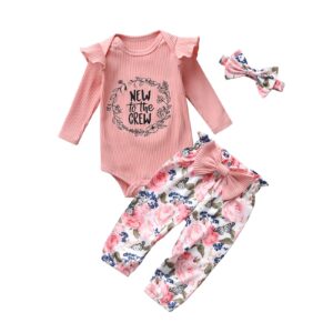 elspilit preemie newborn baby girl clothes infant long sleeve romper pants headband outfits sets (pink, preemie)