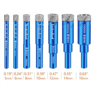 5pcs 3/16" Dry Diamond Core Drill Bits for Ceramic Porcelain Tile Granite Marble Glass Hard Materials Diamond Hole Saw Kit with Cooling Wax,Round Shank