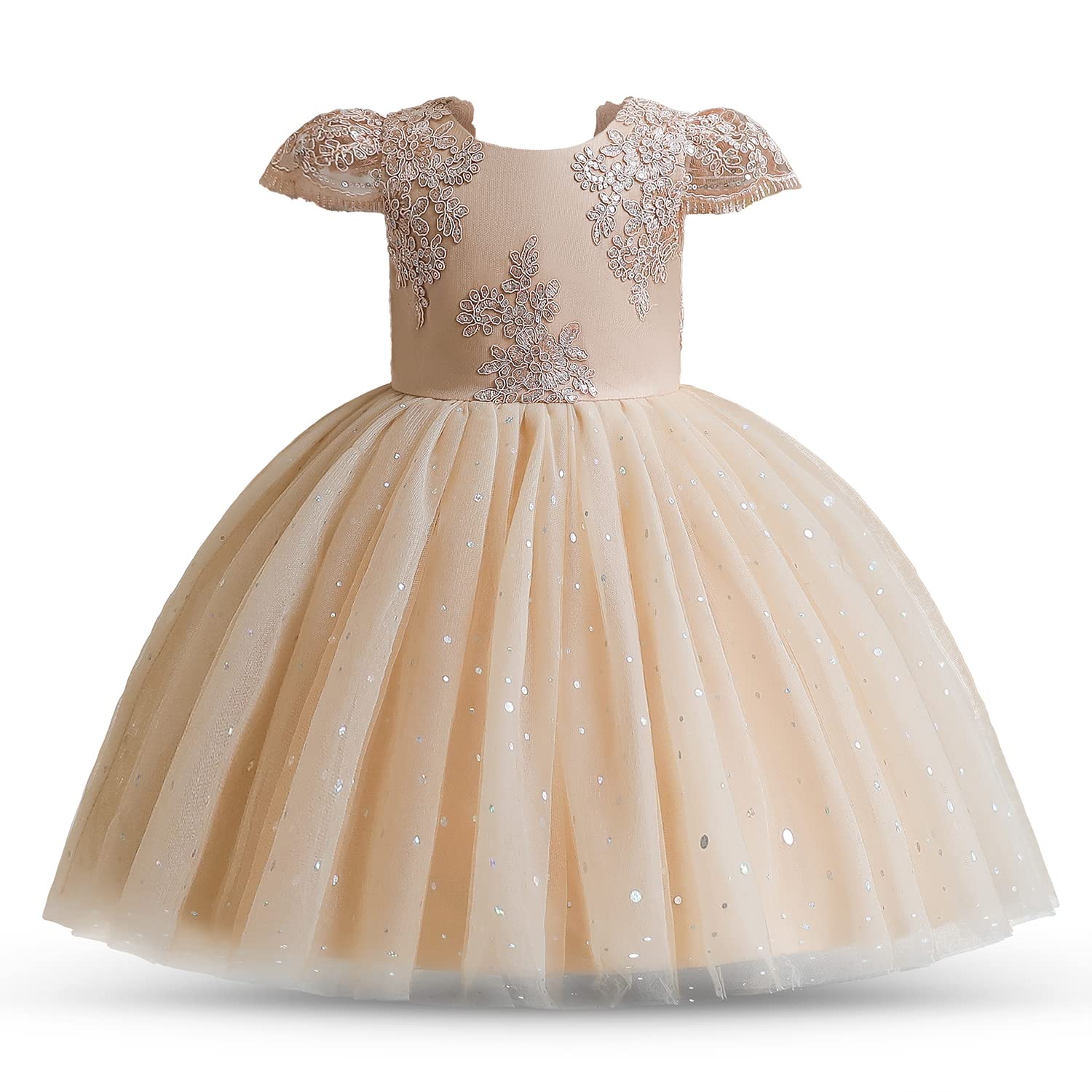 NNJXD Baby Girl Lace Princess Dress Pageant Party Bowknot Toddler Girls Ball Gown 2007 Yellow Size(110) 3-4 Years