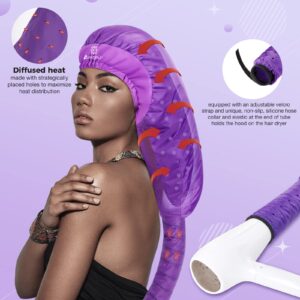 Bonnet Hair Dryer Attachment - Bonnet Hood Dryer with Headband that Reduces Heat Around Ears and Neck, Use for Hair Styling, Hair Drying, Curling and Deep Conditioning (Purple)