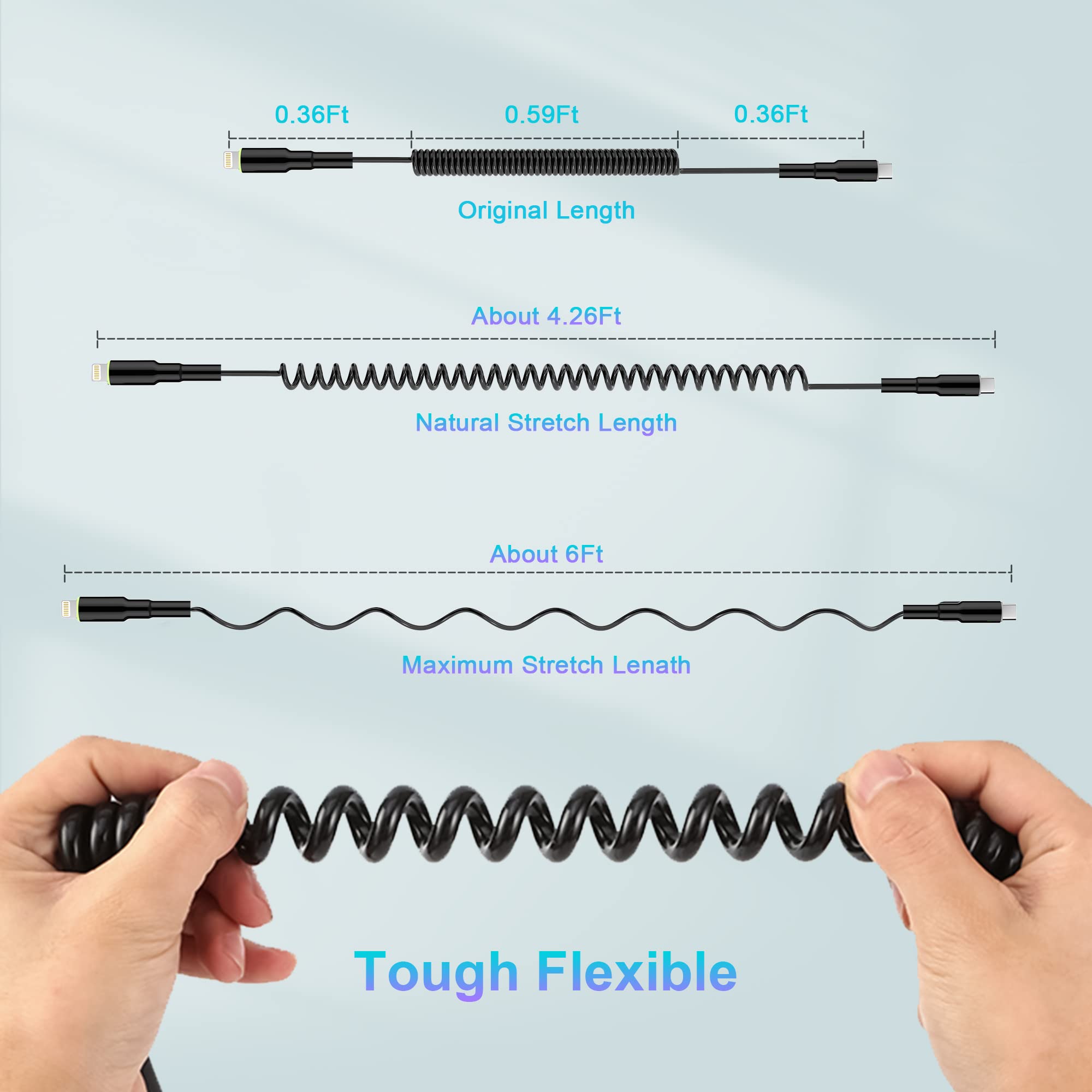 Coiled USB C to Lightning Cable MFi Certified - CarPlay Compatible Retractable iPhone Charger - Data Transmission Short iPhone Charger Cord - PD20W Fast Charging Apple Cable for iPhone14 13 12