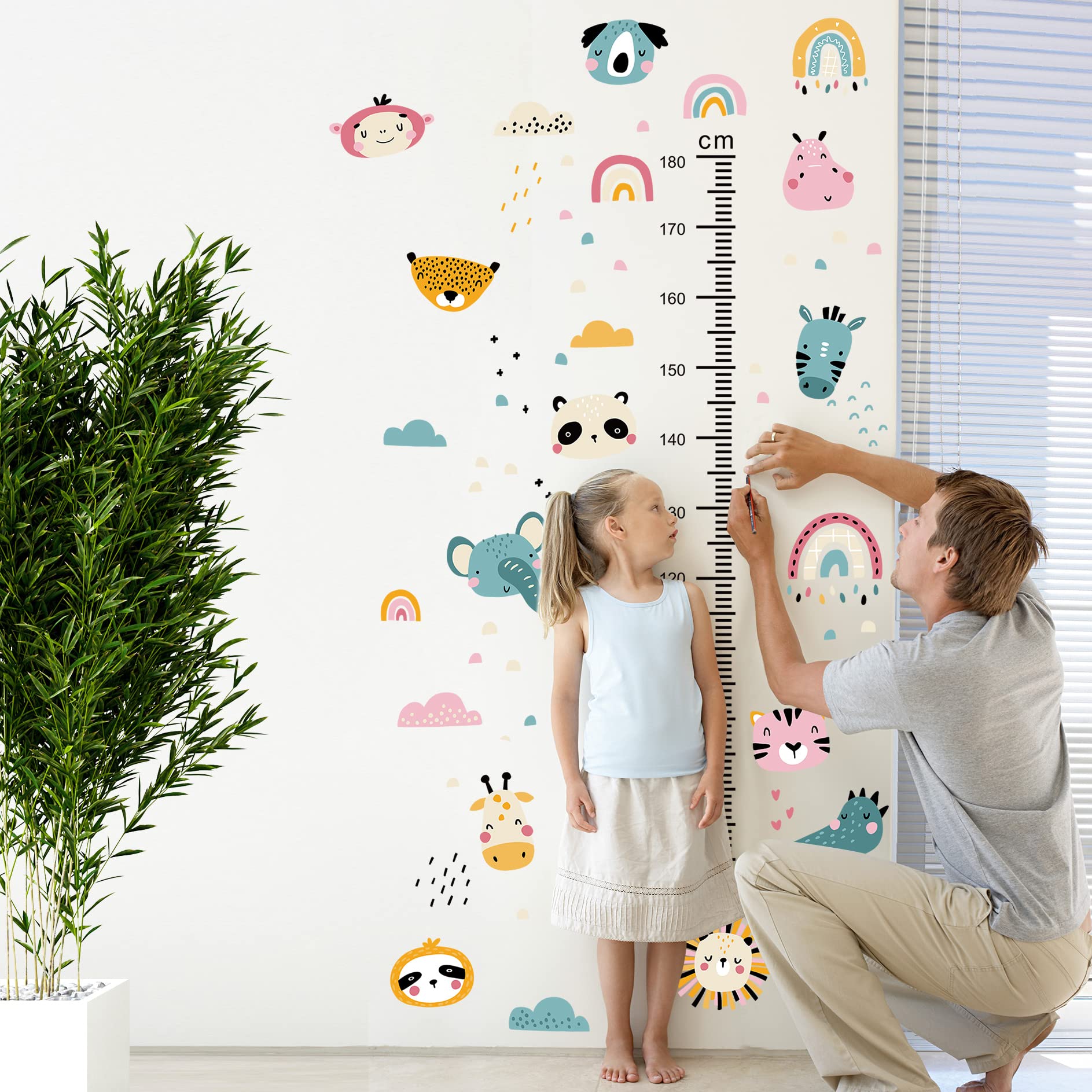 DRWSSR Kids Measuring Height Wall Decals Cute Cartoon Animal Stickers DIY Removable Peel and Stick Kids Room Wall Decoration for Boys and Girls Bedroom nursey Classroom playroom Wall Decal