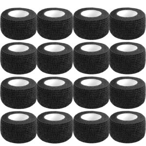 self adhesive bandage wrap,1 inch 5 yards 16 pack black elastic flexible cohesive bandages, vet wrap tattoo sports tape bulk for first aid supplies (black)