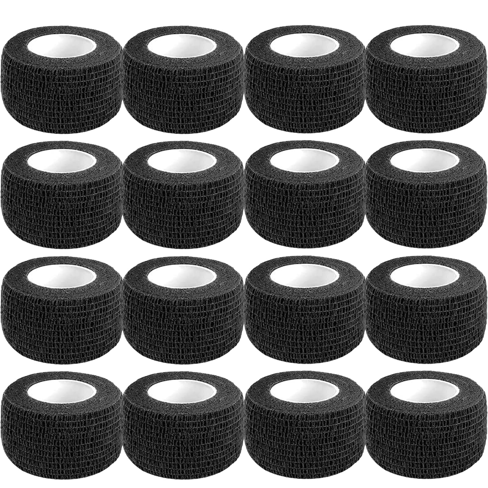 Self Adhesive Bandage Wrap,1 Inch 5 Yards 16 Pack Black Elastic Flexible Cohesive Bandages, Vet Wrap Tattoo Sports Tape Bulk for First Aid Supplies (Black)