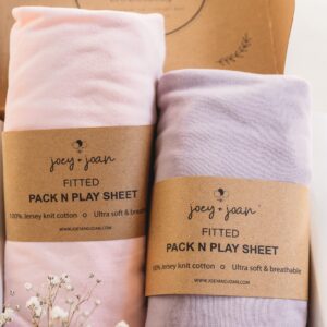 pack and play sheets fitted – compatible with graco pack n play playard crib and other 27 x 39 inch playpen mattress – snuggly soft 100% jersey cotton – pale pink + lilac – 2 pack