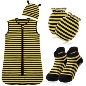 haysandy 4 pcs halloween newborn bee costume blanket baby fleece sleeping sack bee sleeveless swaddle sleep bag with zipper(medium)