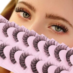 russian strip lashes natural look cat eye style with clear band 8 pairs fluffy wispy 3d effect false eyelashes thin volume fake lashes pack by gvefetiee