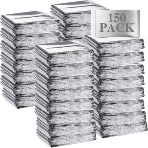 emergency blanket bulk foil survival thermal blankets pack silver foil reflective blankets for cold outdoors camping hiking first aid shelter space emergency supplies blanket set (150 pieces)