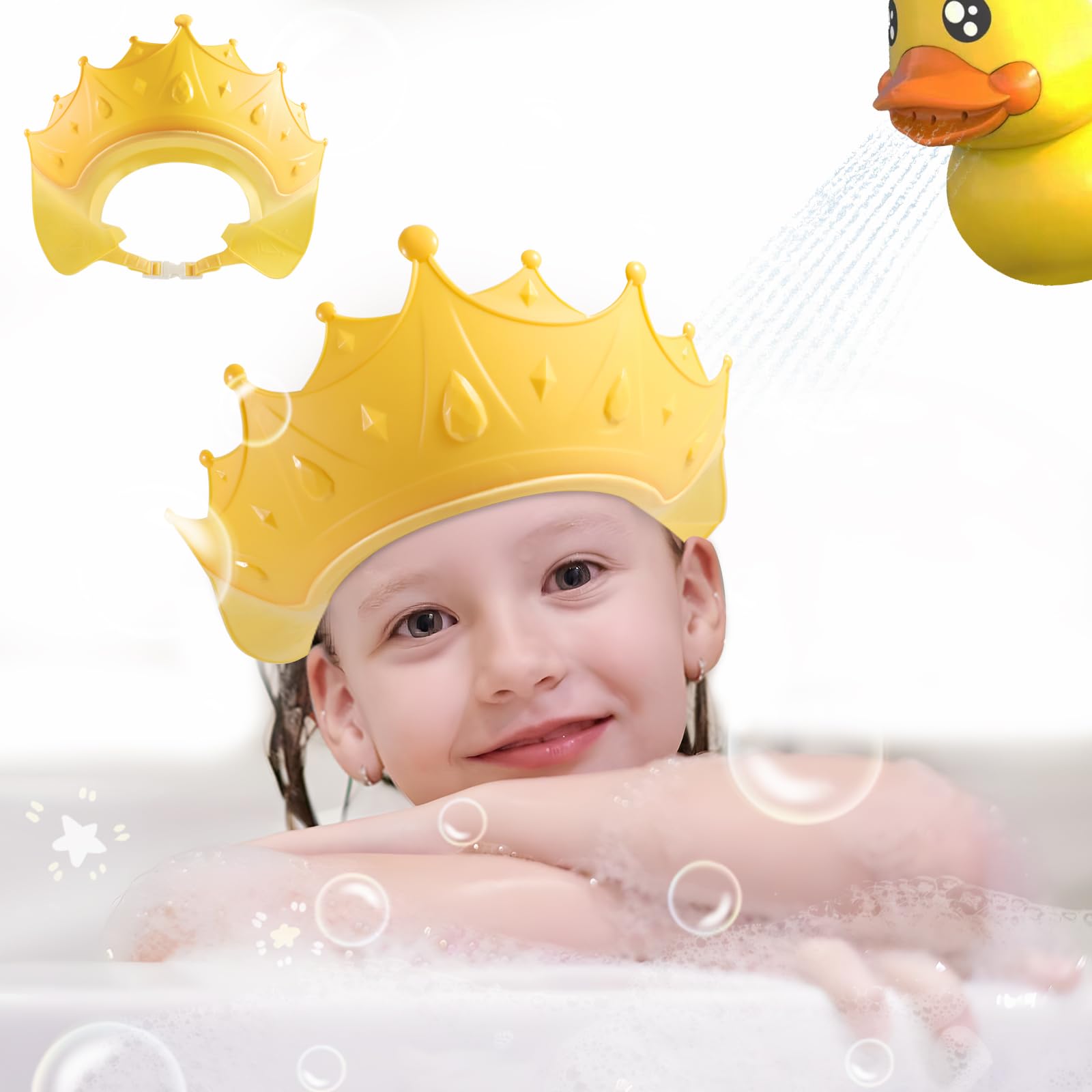 AZXIVIZ Baby Shower Cap Silicone for Children, Soft Adjustable Bathing Crown Hat Safe for Washing Hair, Protect Eyes and Ears from Shampoo for Baby, Toddlers and Kids from 6 Months to 12-Year Old