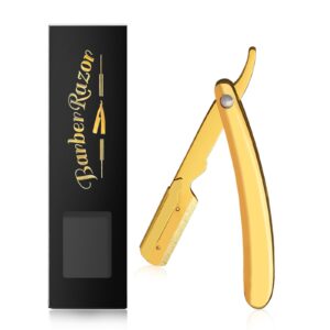 professional barber straight edge razor, men's straight shaving razors for barbershop salons close shaving beard mustache shaving grooming (gold)