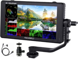 feelworld lut6 6 inch 2600nits hdr 3d lut touch screen dslr camera field monitor with waveform vectorscope histogram 4k hdmi input output 1920x1080 ips panel