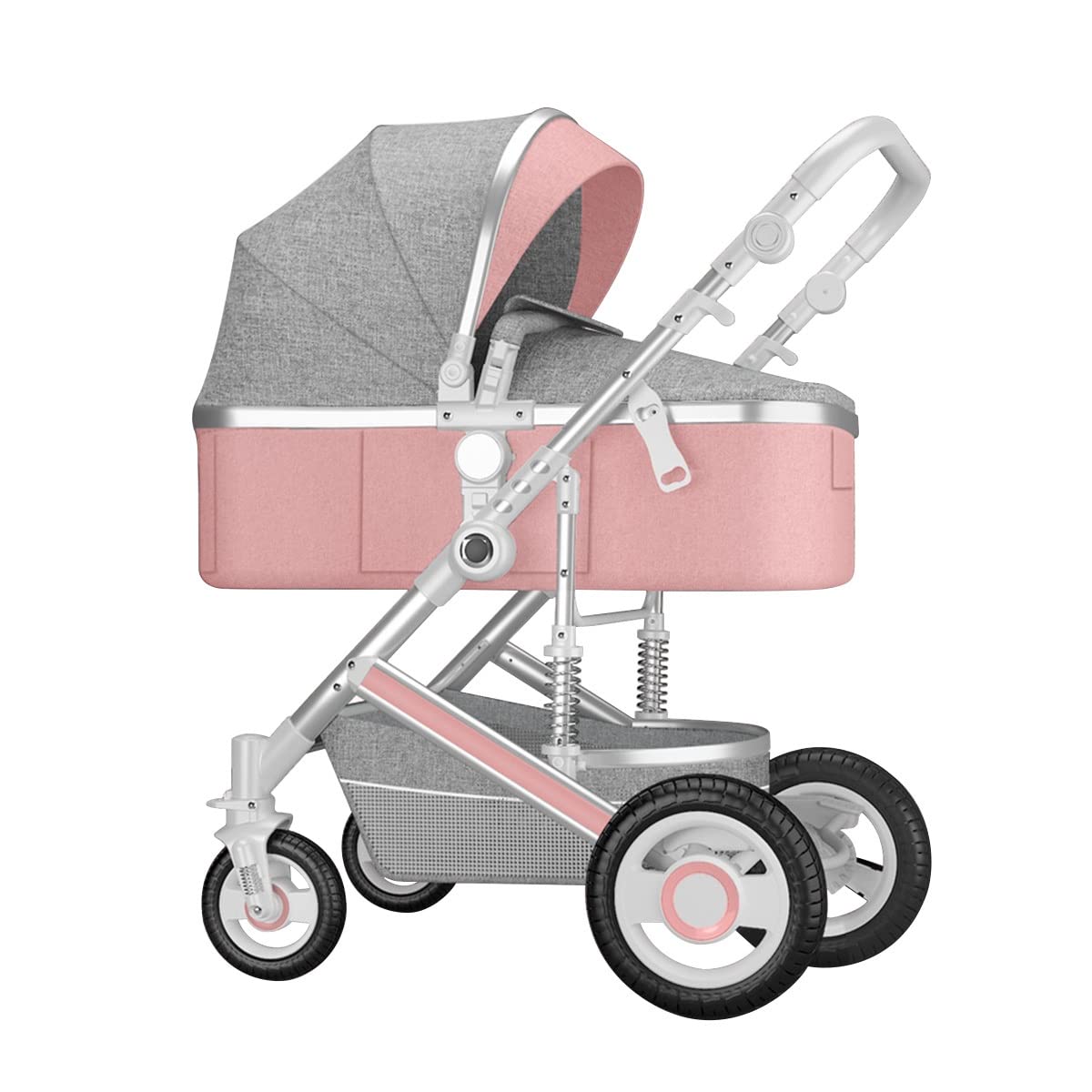 2-in-1 Stroller for Toddler Reclining Stroller High Landscape Pushchair with Foot Cover,Foldable Aluminum Alloy Pushchair with Adjustable Backrest (Color : Pink)