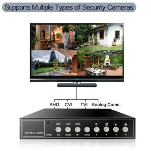 4 Channel 1080P HD Video Quad Video Processor Video Image Switcher Video Multiplexer for AHD CVI TVI CCTV Security Cameras with Digital Zoom, Multiple Video Freezing, Video Loss Alarm Functions