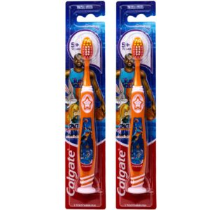 colgate space jam kids toothbrush, with suction cup, 5+ years, extra soft, (colors vary) - pack of 2