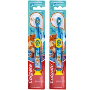 colgate dinosaur toothbrush for children with suction cup, kids 2-5 years old, extra soft - pack of 2