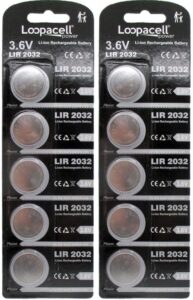 my battery supplier 10 loopacell lir2032 lithium rechargeable 3.6v coin cell batteries