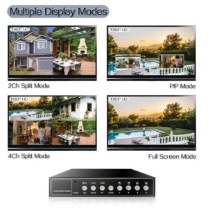 4 Channel 1080P HD Video Quad Video Processor Video Image Switcher Video Multiplexer for AHD CVI TVI CCTV Security Cameras with Digital Zoom, Multiple Video Freezing, Video Loss Alarm Functions