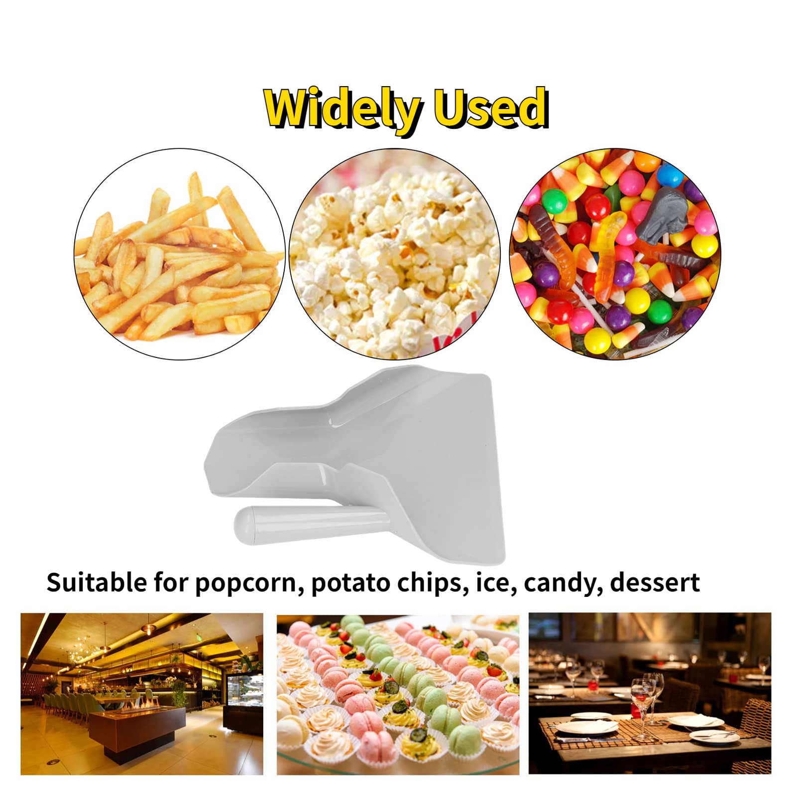 Popcorn Scoop, Non Slip French Fry Bagger Scoop Food Grade PC Food French Fries Shovel with Right Handle, Quick Bagging Tool French Fry Scoop for Snacks, Desserts, Ice, Chips, Gray