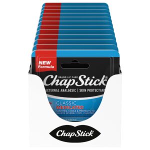 chapstick classic medicated lip balm tubes, chapped lips treatment and skin protectant - 0.15x12 oz