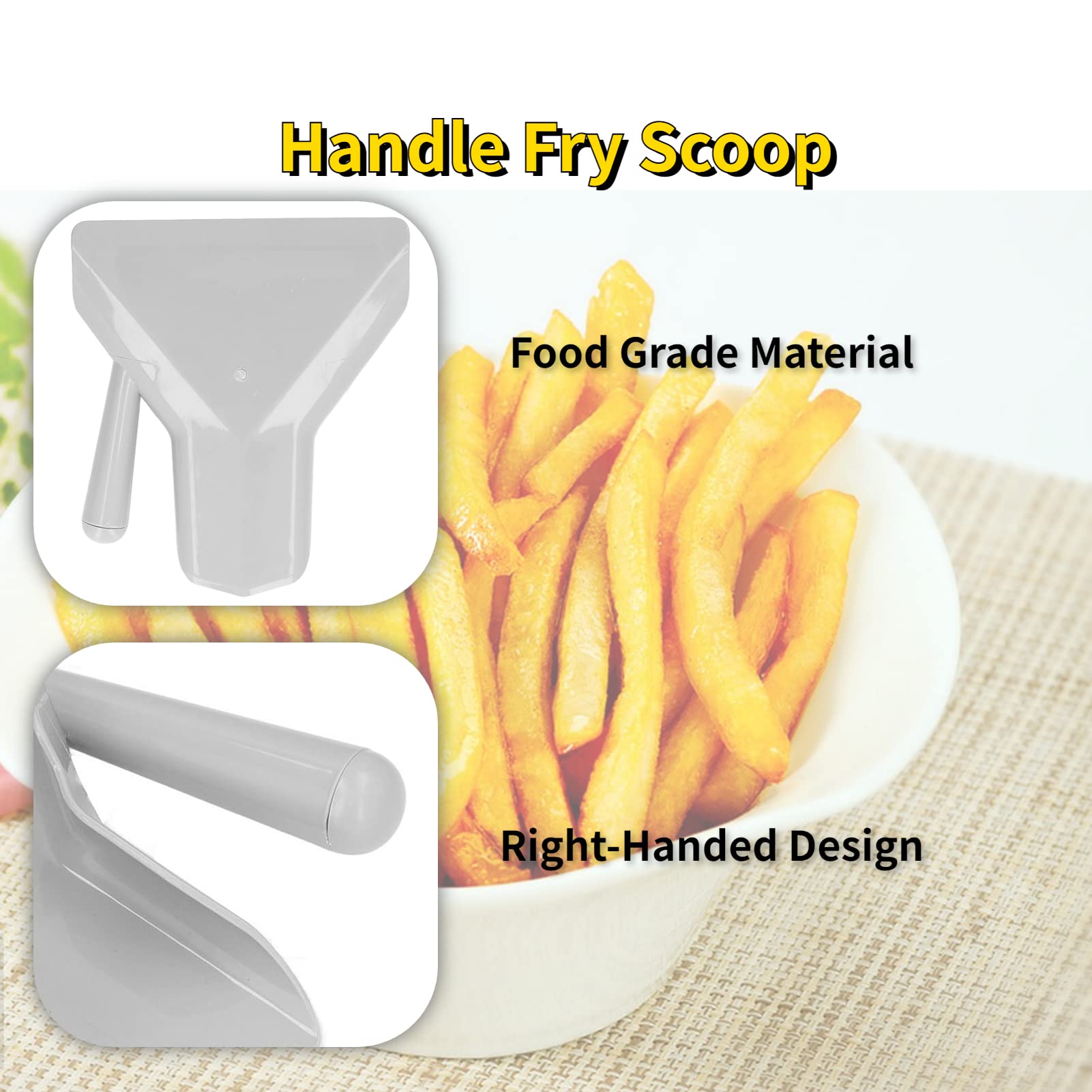 Popcorn Scoop, Non Slip French Fry Bagger Scoop Food Grade PC Food French Fries Shovel with Right Handle, Quick Bagging Tool French Fry Scoop for Snacks, Desserts, Ice, Chips, Gray