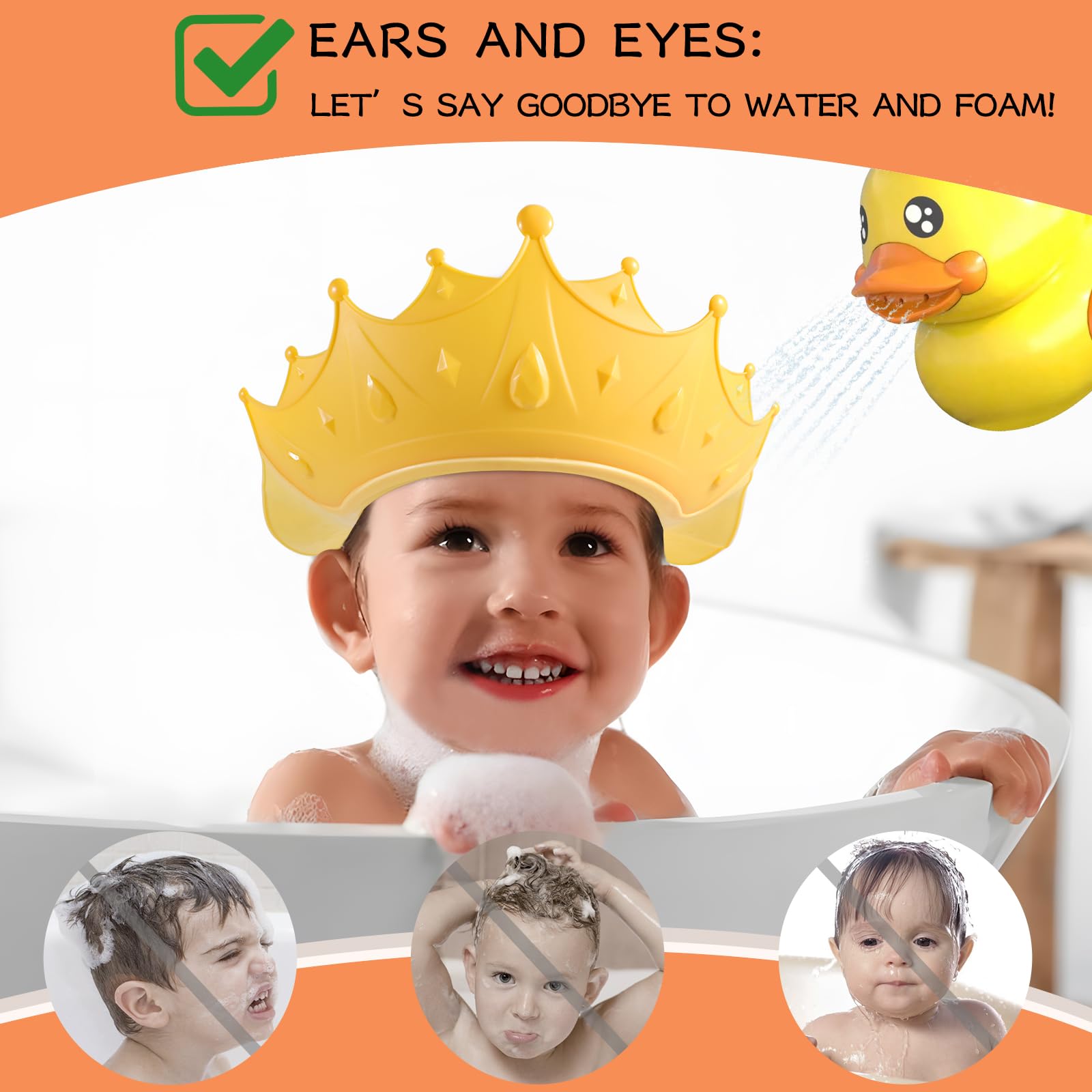 AZXIVIZ Baby Shower Cap Silicone for Children, Soft Adjustable Bathing Crown Hat Safe for Washing Hair, Protect Eyes and Ears from Shampoo for Baby, Toddlers and Kids from 6 Months to 12-Year Old