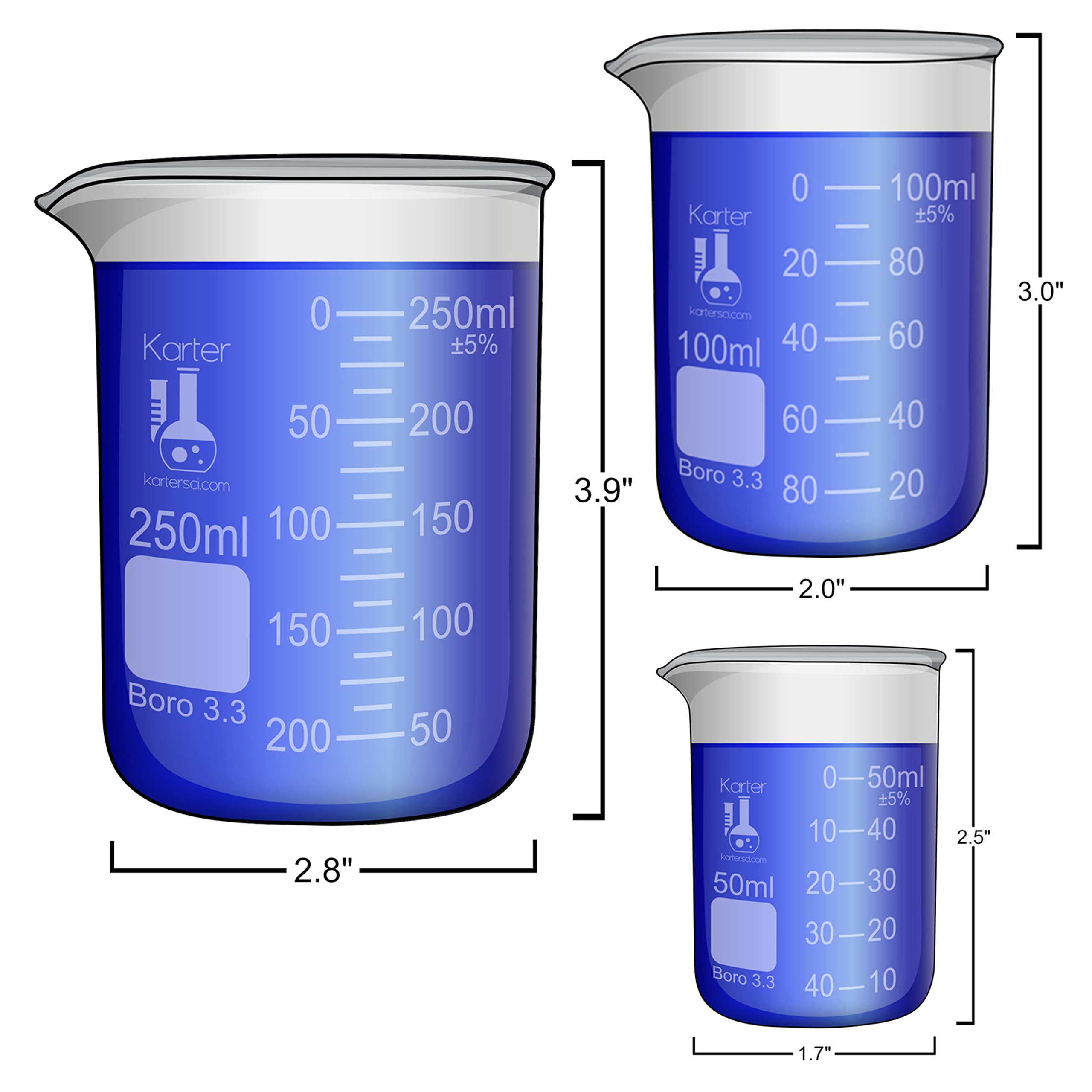 Glass Measuring Low Form Beaker Set Glass Graduated Beaker Set (50ml+100ml+250ml+400ml+600ml)