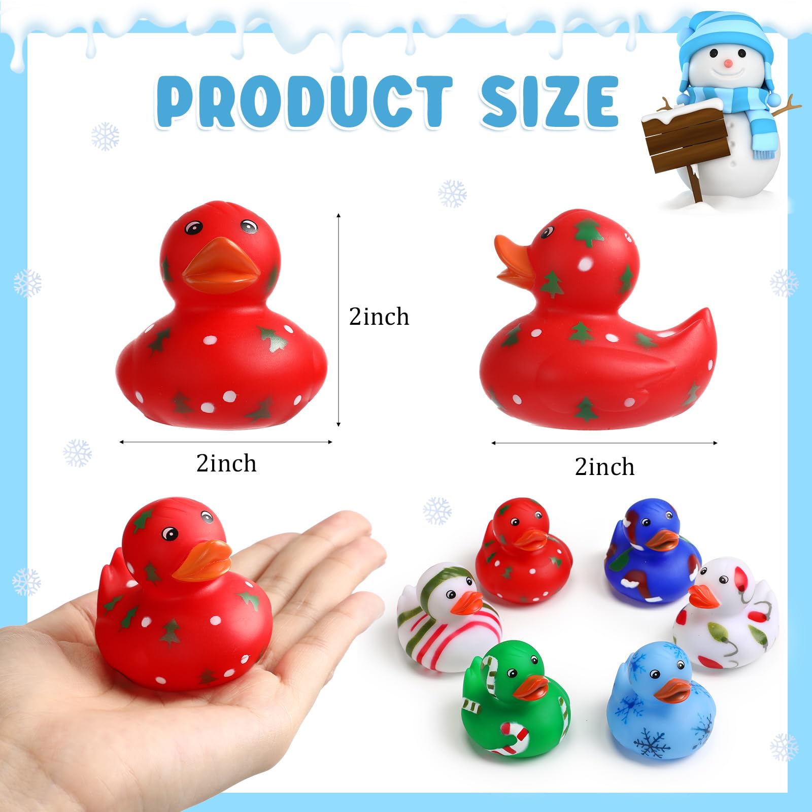 Vinsot Christmas Rubber Ducks Bulk Mini Christmas Bath Toys Snowflake Santa Hat Candy Cane Christmas Tree Print Ducks Xmas Rubber Duckies for Bath(24 Pieces)