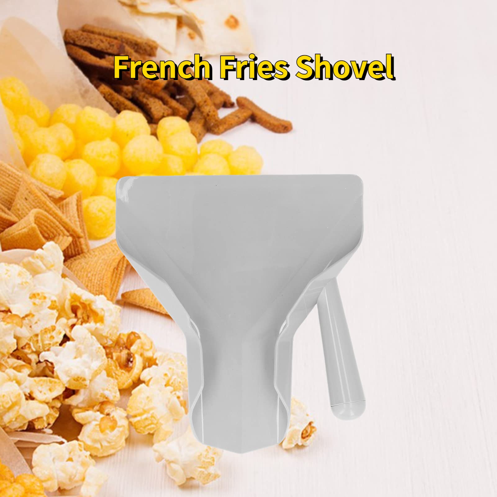 Popcorn Scoop, Non Slip French Fry Bagger Scoop Food Grade PC Food French Fries Shovel with Right Handle, Quick Bagging Tool French Fry Scoop for Snacks, Desserts, Ice, Chips, Gray