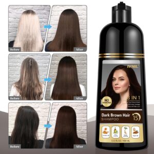 Ivnil Dark Brown Hair Dye Shampoo 3 in 1 Hair Color Shampoo for Gray Coverage Herbal Semi Permanent Champu Para Canas Con Tinte for Women and Men - Instant Result