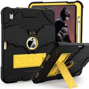 yimikol case for ipad 10th generation case kids 10.9 inch 2022, slim heavy duty shockproof rugged protective cover with built-in stand for ipad 10th case 10.9'' for kids boys girls, black+gold