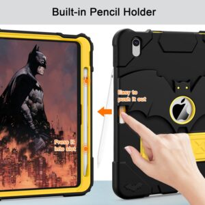 YIMIKOL Case for ipad 10th Generation Case Kids 10.9 inch 2022, Slim Heavy Duty Shockproof Rugged Protective Cover with Built-in Stand for iPad 10th Case 10.9'' for Kids Boys Girls, Black+Gold