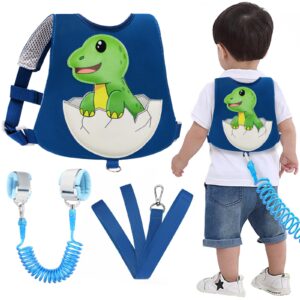 accmor toddler leash harness, cute dinosaur child harness baby leashes + anti-lost wrist link, kids harness walking assistant strap belt tether for 1-4 years boys girls to travel & outdoor (dark blue)