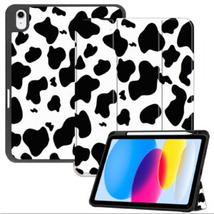 deokke compatible with ipad 10th generation case 2022,ipad 10.9 inch case with pencil holder and soft tpu back case,auto sleep/wake cover-black white cow pattern western