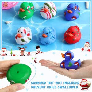 Vinsot Christmas Rubber Ducks Bulk Mini Christmas Bath Toys Snowflake Santa Hat Candy Cane Christmas Tree Print Ducks Xmas Rubber Duckies for Bath(24 Pieces)