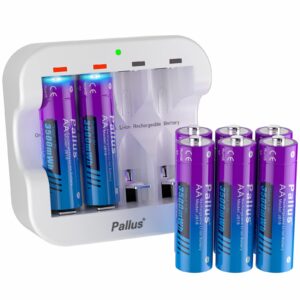 pallus 1.5v aa rechargeable lithium batteries, 8-pack double a li-ion batteries for household office, 2hrs fast charing, 3500mwh high capacity, super long lasting, cycles 1600, 1.5v constant output