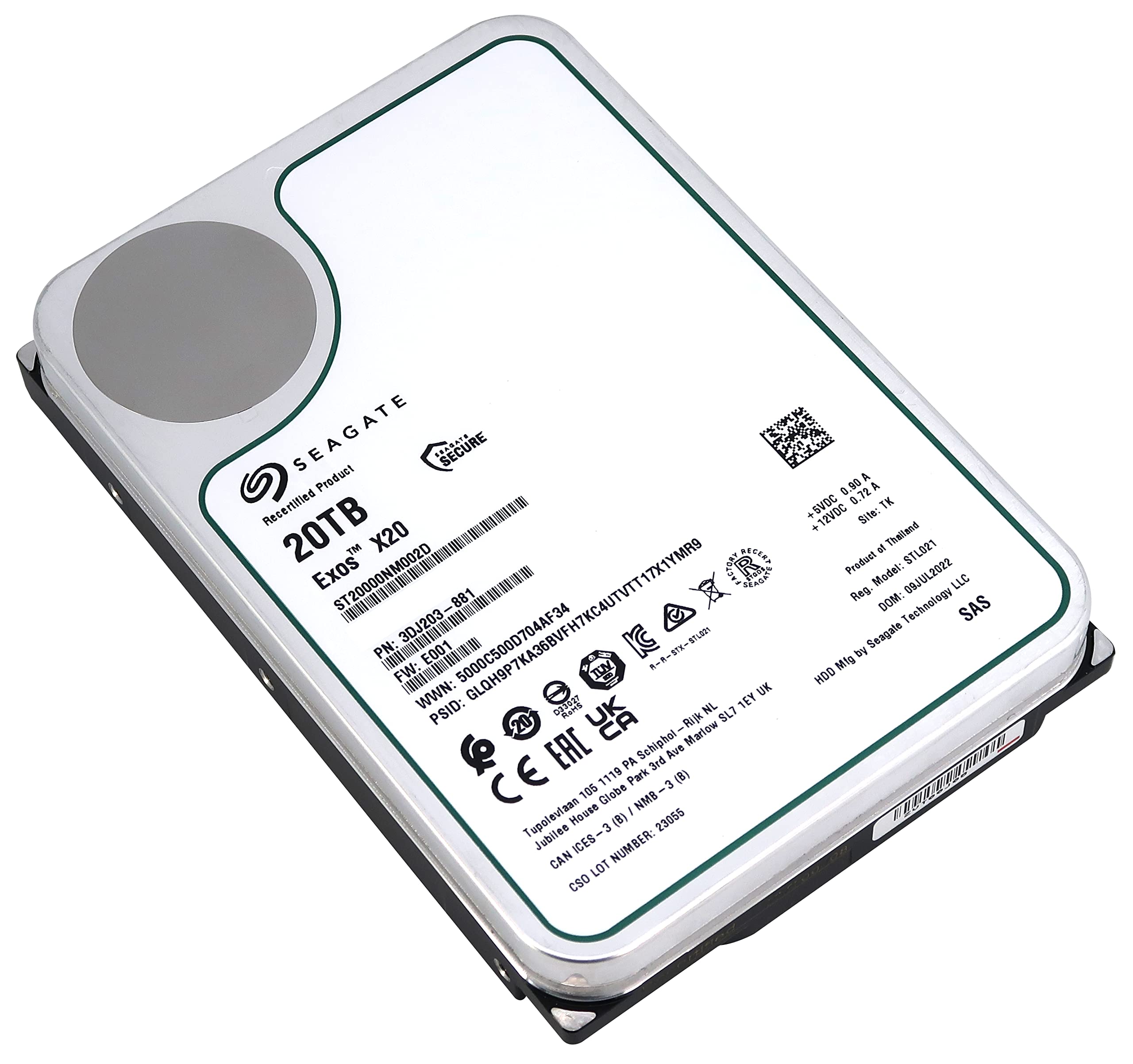 Seagate Exos X20 ST20000NM002D 512E/4KN SAS 12Gb/s 20TB 7200RPM 256MB Enterprise Hard Drive (Renewed)