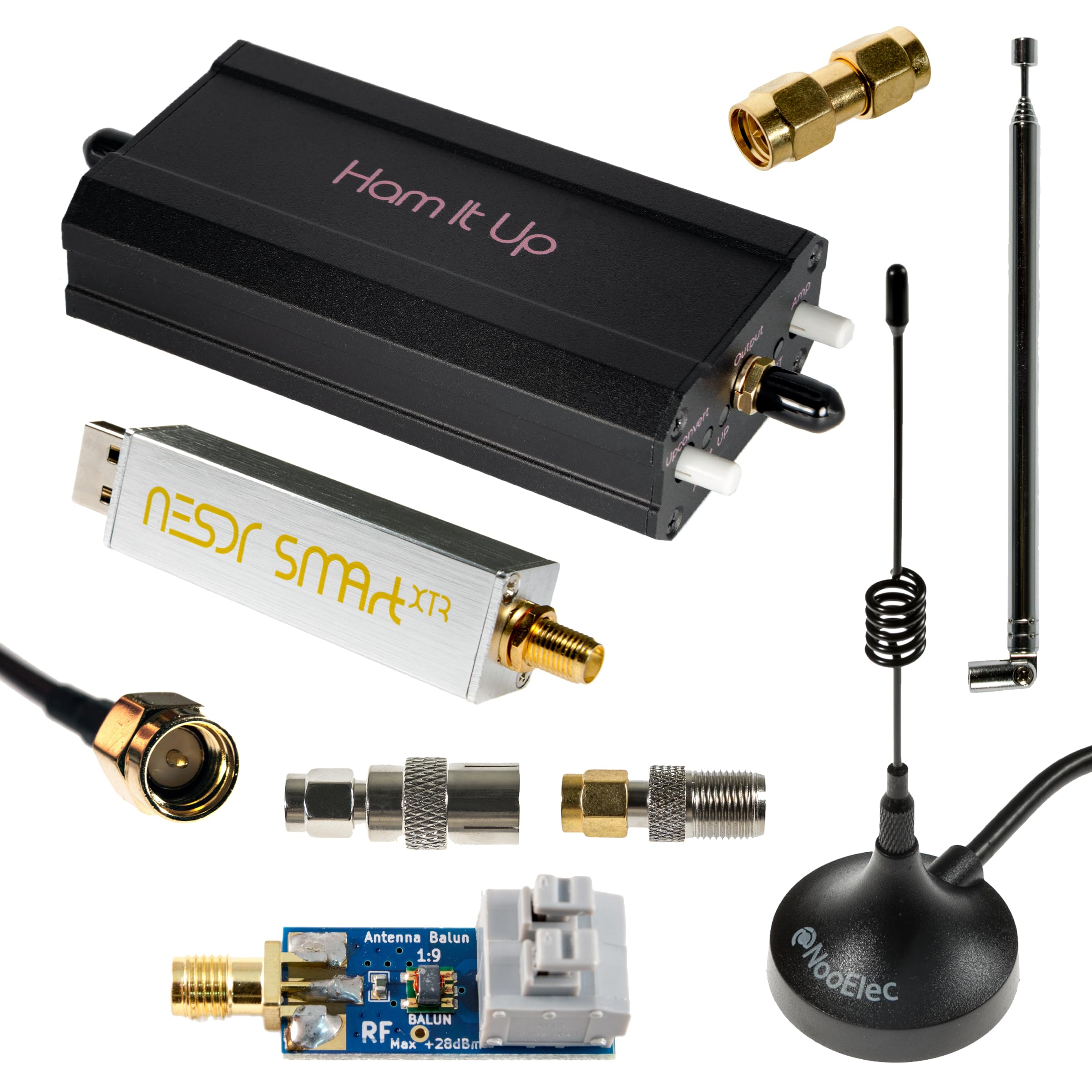 Nooelec NESDR Smart XTR v2 HF Bundle: 300Hz-2.3GHz Software Defined Radio Set for LF/HF/UHF/VHF. Includes NESDR Smart XTR v2 RTL-SDR, Ham It Up Plus v2 Upconverter, 3 Antennas, Balun, Adapters