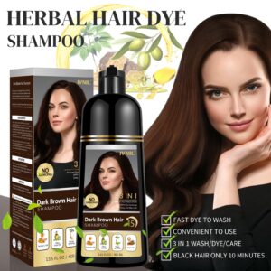 Ivnil Dark Brown Hair Dye Shampoo 3 in 1 Hair Color Shampoo for Gray Coverage Herbal Semi Permanent Champu Para Canas Con Tinte for Women and Men - Instant Result