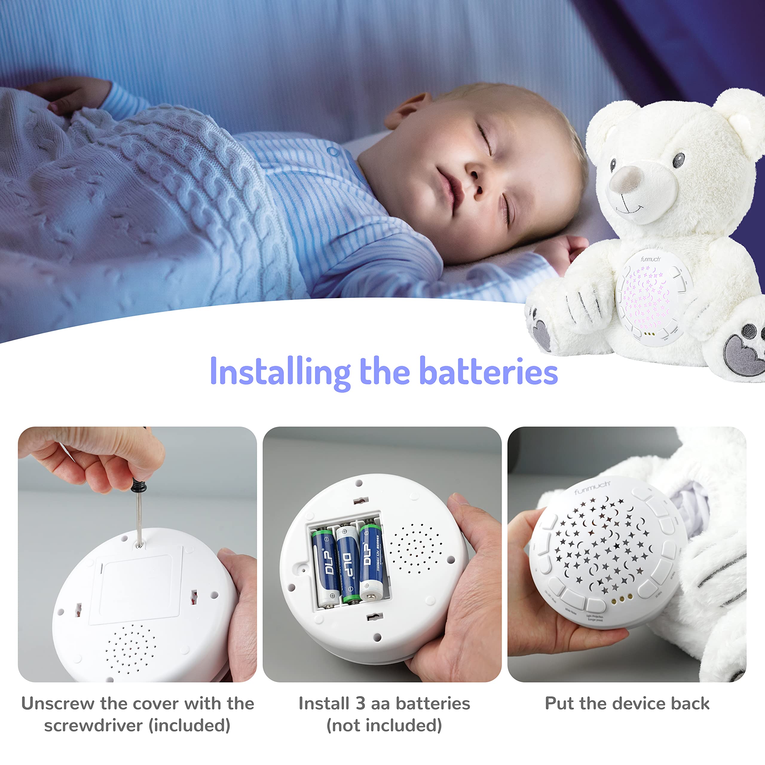 Baby Sleep Soother, Mom's Heartbeat Lullabies Soothing Sounds White Noise Machine, Auto-Off Timer Night Light Projector, Unique Gifts for Babies, Stuffed Animal Toys (Polar Bear)