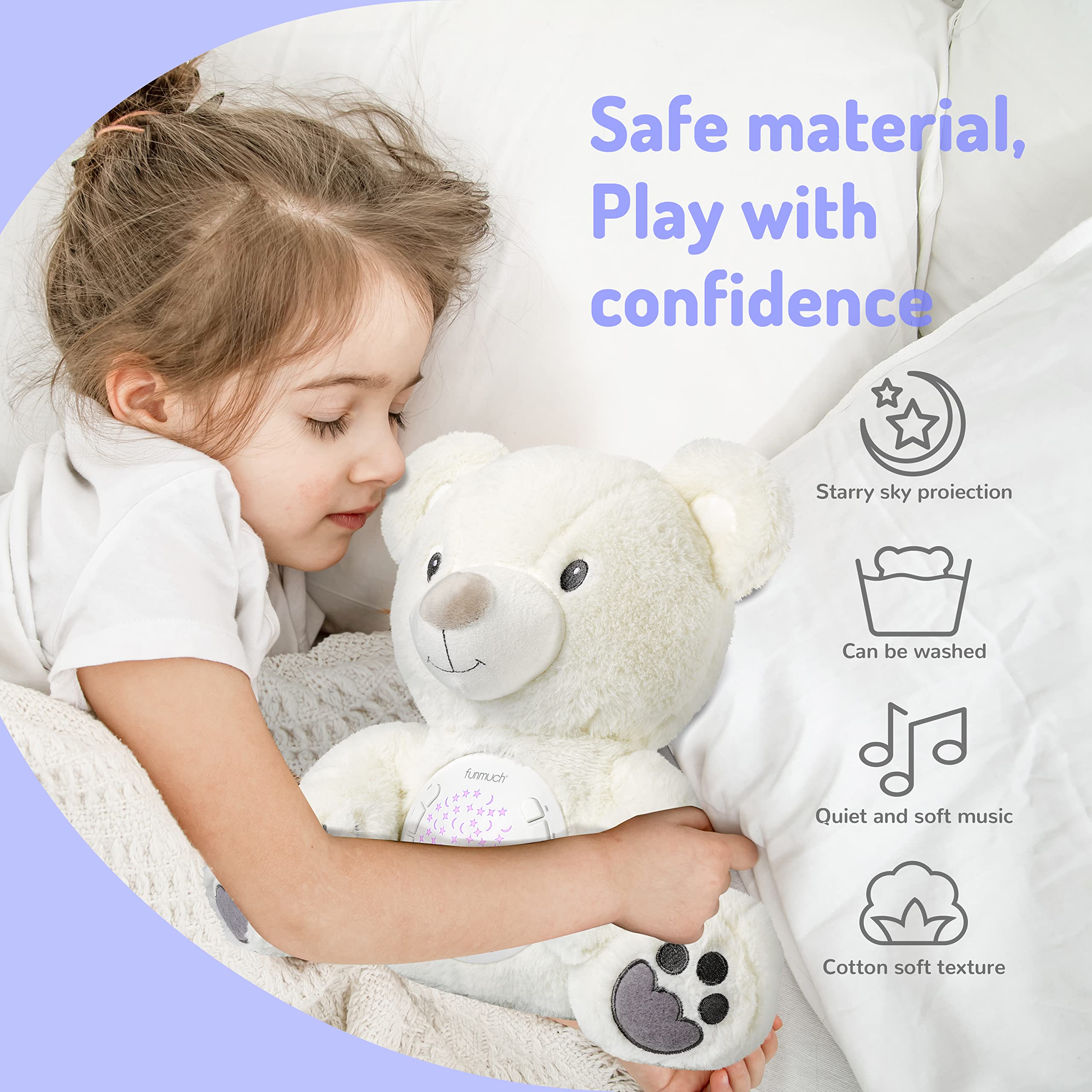 Baby Sleep Soother, Mom's Heartbeat Lullabies Soothing Sounds White Noise Machine, Auto-Off Timer Night Light Projector, Unique Gifts for Babies, Stuffed Animal Toys (Polar Bear)