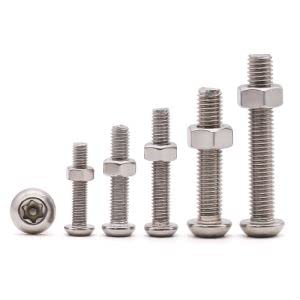 M8-1.25 x 45mm Button Torx Drive Head Machine Screws with Stainless Steel Hex Nuts, Torx with Pin Tamper Resistant Security Screws, 304 Stainless Steel 18/8, 8 Sets