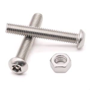 M8-1.25 x 45mm Button Torx Drive Head Machine Screws with Stainless Steel Hex Nuts, Torx with Pin Tamper Resistant Security Screws, 304 Stainless Steel 18/8, 8 Sets