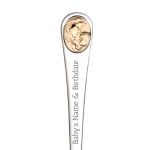 personalized baby feeding spoon | custom engraving name & birthdate | keepsake gift (golden mother & baby)